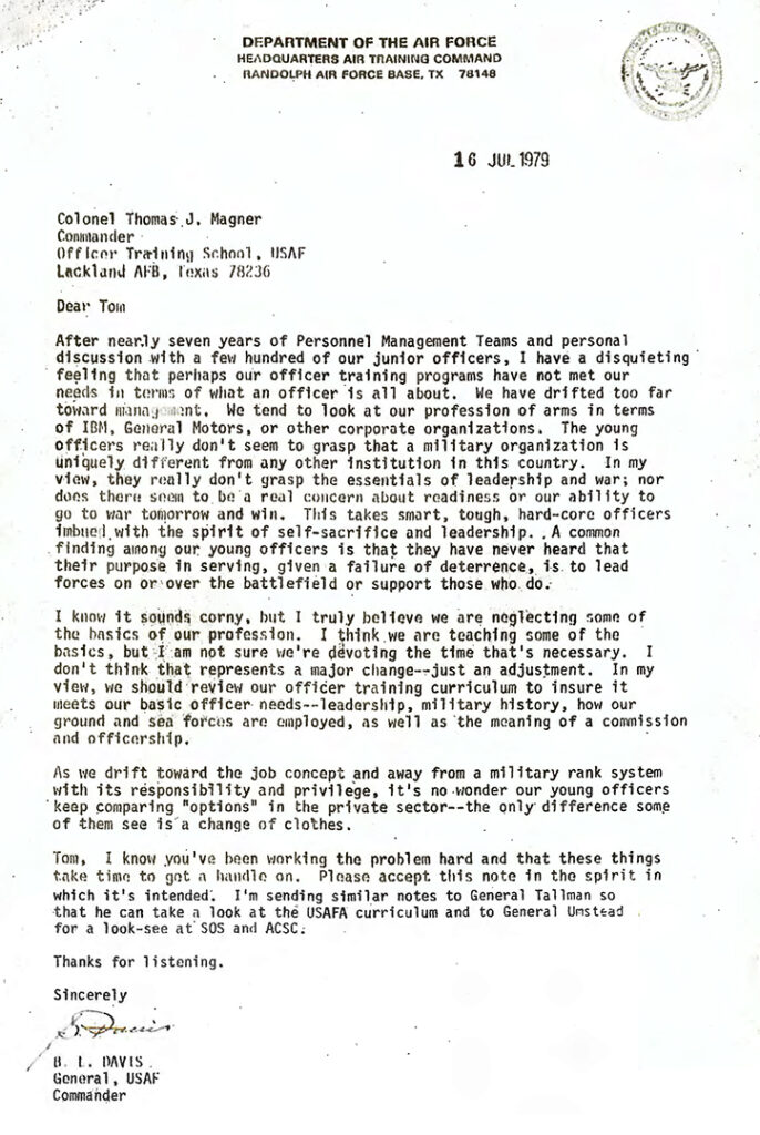 Dept of Air Force Guidance Letter to OTS Commander - 1979 | STARRS