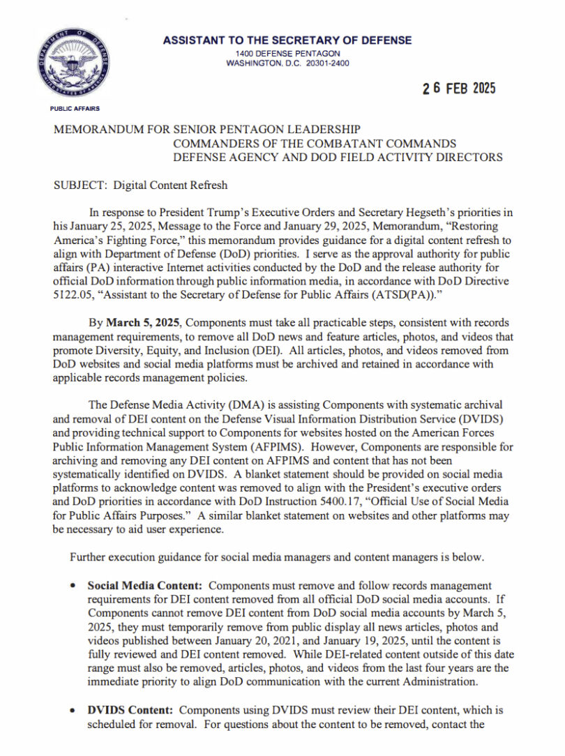 Pentagon Releases Digital Content Refresh Memorandum | STARRS