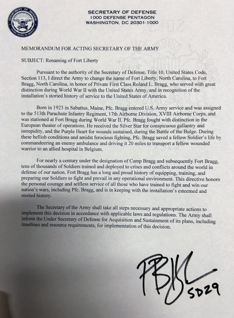 It's Back! SECDEF Changes Name Back to Fort Bragg | STARRS