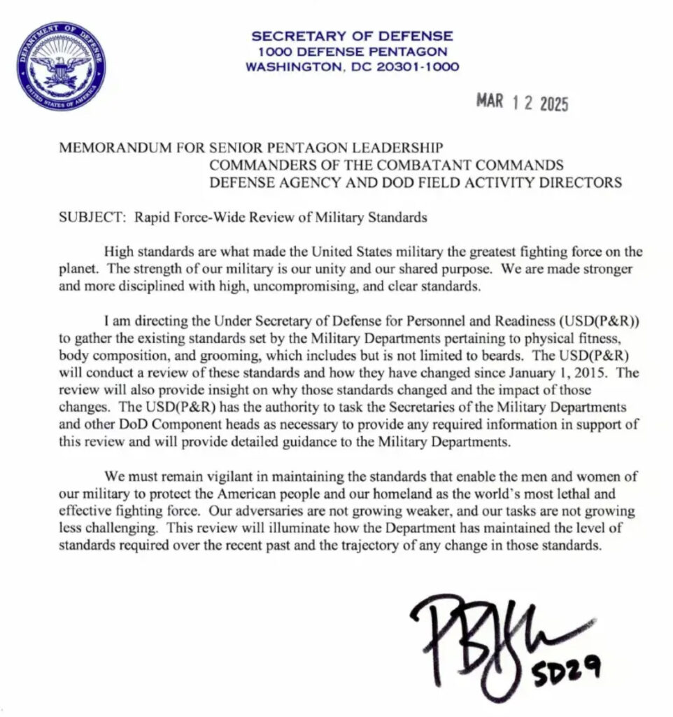 SECDEF: Rapid Force-Wide Review of Military Standards | STARRS