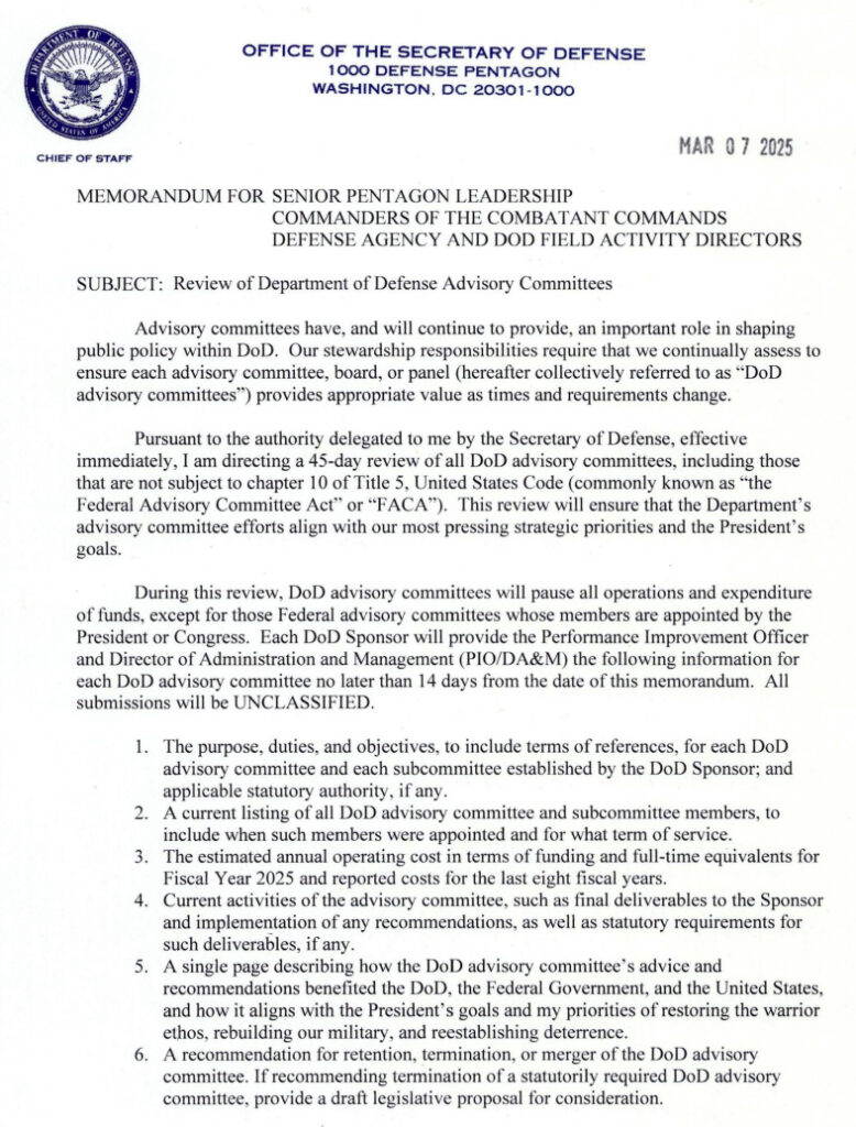 Review of Department of Defense Advisory Committees | STARRS