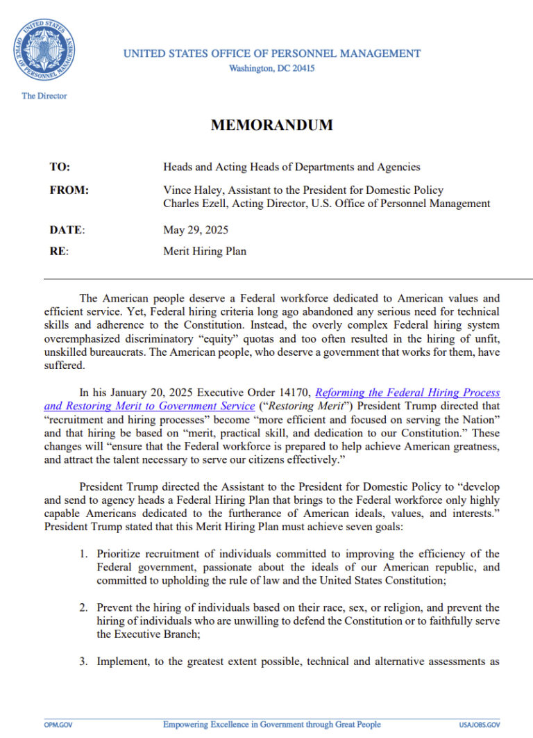 OPM MEMO: New Merit Hiring Plan | STARRS